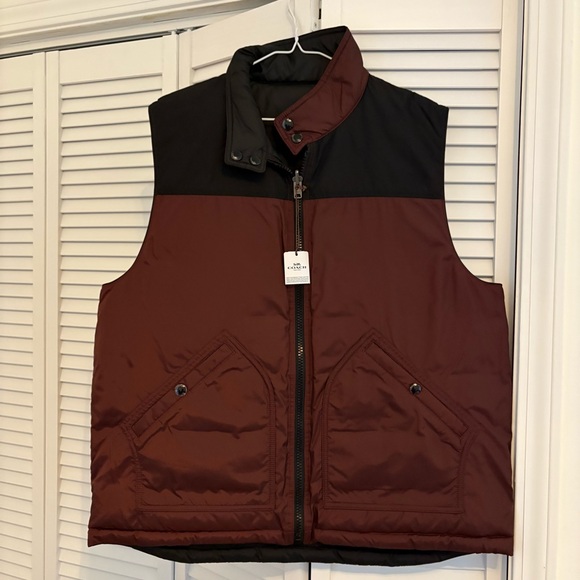 Coach | Jackets & Coats | Coach Mens Puffer Vest In Maroon Black ...
